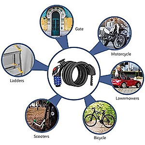 Bicycle Lock, with LED Night Light Lighting, Combination Lock, Mountain Bike Steel Cable Lock, 120cm / 12mm