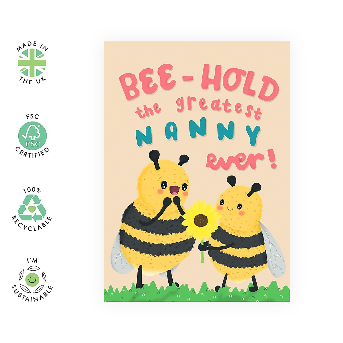 CENTRAL 23 Nanny Birthday Card - Bee-hold The Greatest Nanny Ever! - Thinking Of You Greeting Cards For Grandmother - Mother's Day Card For Her - Gifts For Women - Comes With Fun Stickers