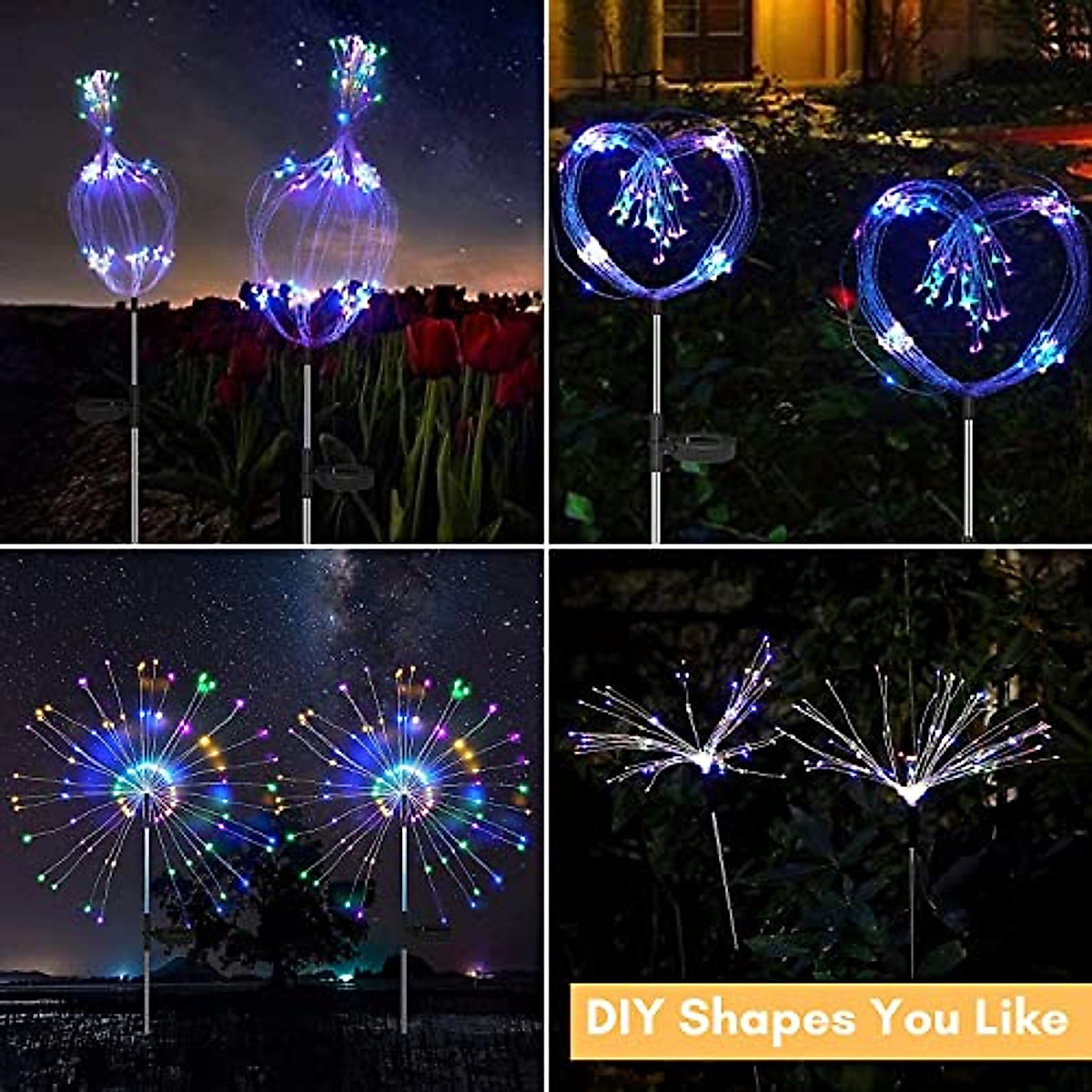 BQOQB 2Pack Solar Firework Lights Garden Lights 150 LED Solar Decorative Lights Waterproof Stake Landscape Lights with 2 Flashing Modes for Outdoor Patio Yard Lawn Pathway Landscape Decor…