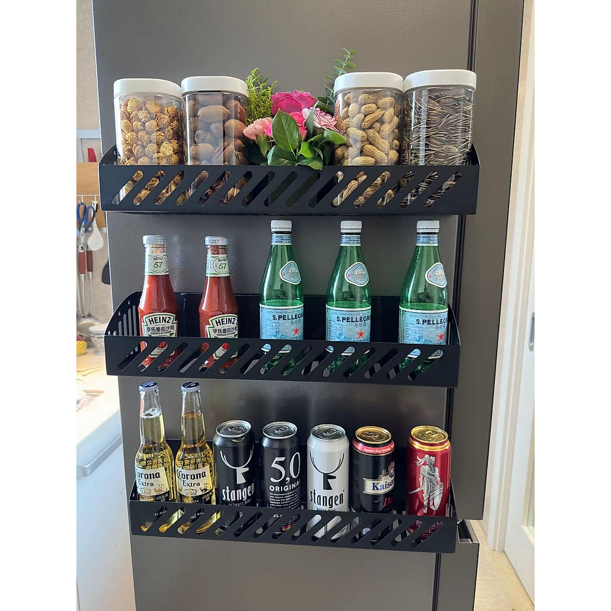 NAFCOOL Magnetic Spice Fridge Rack Shelf Organizer for Refrigerator, 2 Packs Moveable Magnetic Seasoning Organizer Shelves Kitchen Gadgets for Refrigerator Microwave Oven Washer, 19.88” Long