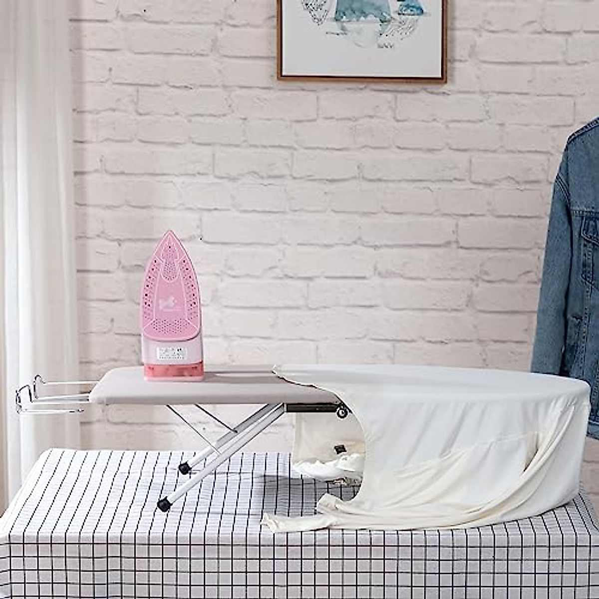 ALIMORDEN Small Tabletop Ironing Board with Iron Holder Compact Folding Ironing Board with Legs and Cover Pad Space Saver for Convenient Storage Traveling RVs and Campers Grey