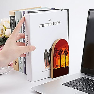 Palm Trees and A Surfer Wood Bookends Book Stand Book Ends Non Skid Book Holder for Home Office School Study（Logs）