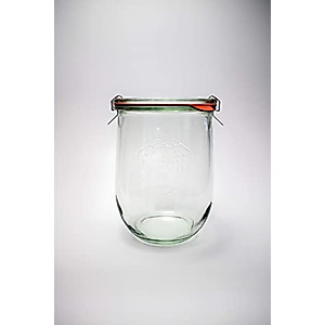 Weck Tulip Jars 1 Liter - Large Sour Dough Starter Jars with Wide Mouth - Suitable for Canning and Storage - 2 with Glass Lids