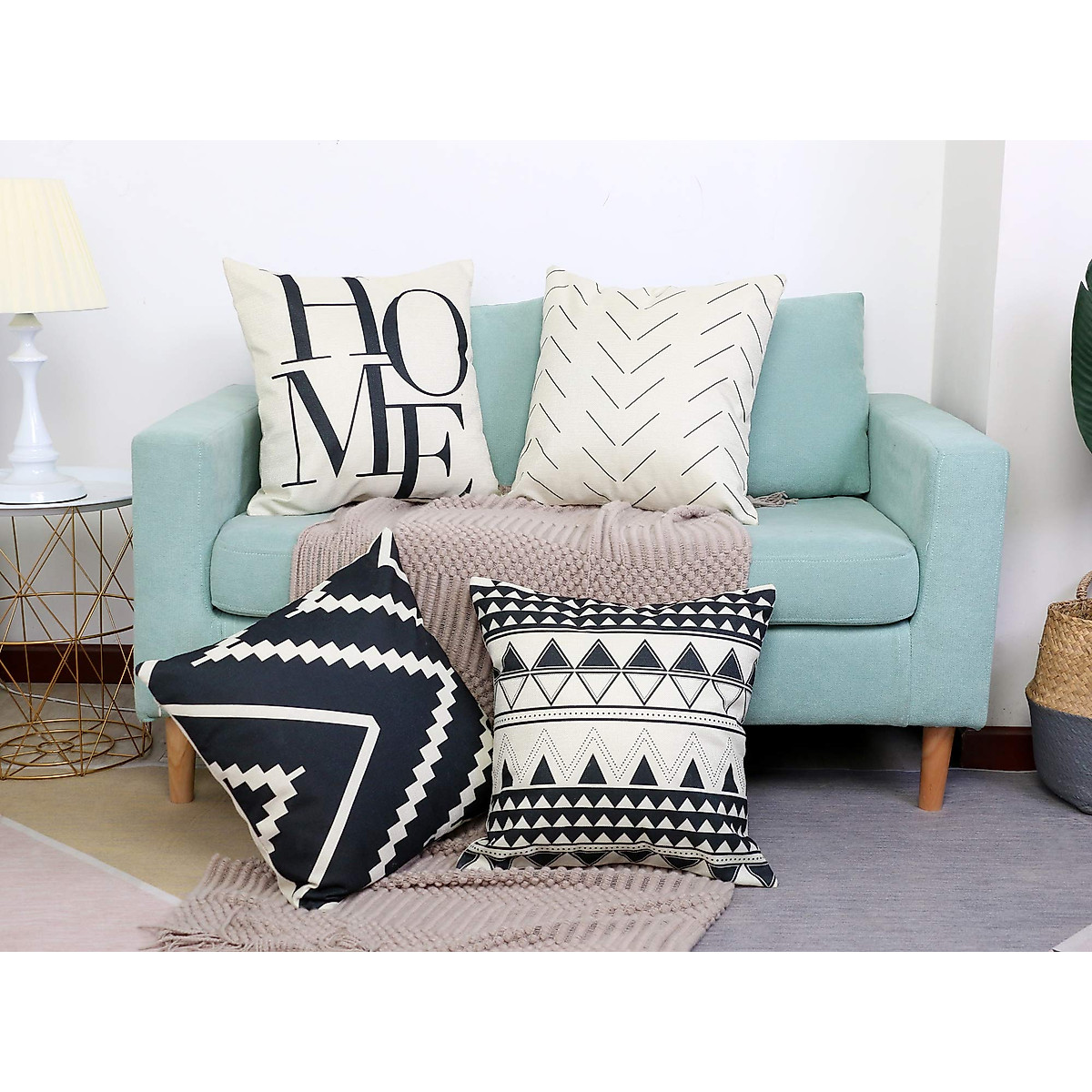 Mercijzyasang Set of 4 Decorative Throw Pillow Covers 18x18 Inch for Couch, Black and White/Cream Square Accent Pillows Case for Cushions Sofa Bed and Living Room Farmhouse Outdoor Decoration (Black)