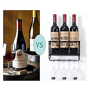 KNC Wall Mounted Wine Rack, Metal Bottle & Glass Holder with Hanging Stemware Glasses, Kitchen,Restaurant Living Room Décor,Storage Rack (Samll(25cm/9.84in))