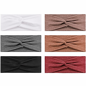 Headbands for Women 6Pcs, Cotton Like Wide Headbands for Women's Hair with Knot, Non Slip Twisted Cross Elastic Absorbent Workout Headband Sport Yoga Running Hair Headbands