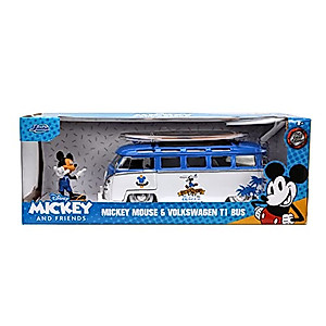 Jada Toys Disney Mickey and Friends 1:24 Volkswagen T1 Bus Die-cast Car w/ 2.75" Mickey Mouse Figure, Toys for Kids and Adults