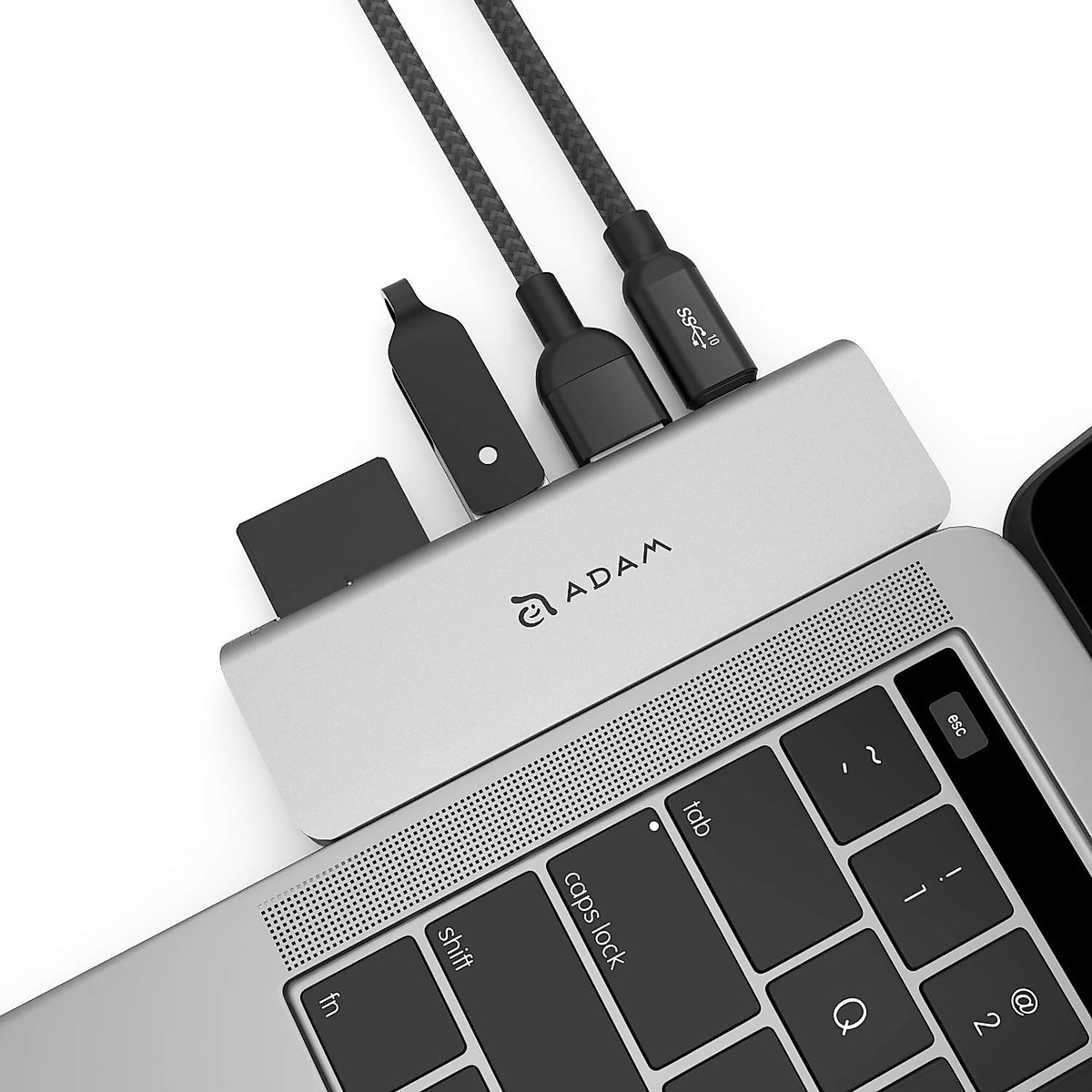 ADAM elements CASA Hub 5E - Universal 5-in1 Card Reader USB-C Hub - SD + MicroSD High Speed Writes and Reads, Fast Charging 60W USB-C PD 3.0, Ultimate 3.1 USB Data Transfer - Grey