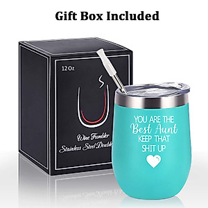 Cpskup Funny Aunt Gifts from Niece Nephew, You're The Aunt Tumbler with Saying for Women Aunt Sister, Gifts for Favourite Auntie, 12 Oz Stainless Steel Wine Tumbler Cup with Lid, Mint
