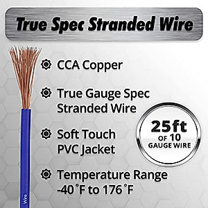 InstallGear 10 Gauge Wire (25ft) Copper Clad Aluminum CAA - Primary Automotive Wire, Car Amplifier Power & Ground Cable, Battery Cable, Car Audio Speaker Stereo, RV Trailer Wiring Welding Cable 10ga