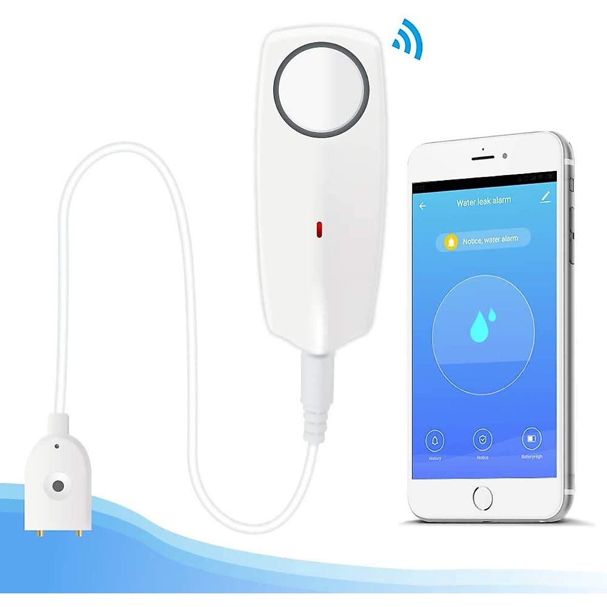 Water Alarm Sensor with 80dB Loud Sound WiFi Leak Detector, Overflow Leak Alarm, Remote Monitoring leaker for Water Heater Basement Sewage Pump, TUYA/Smart Life APP Notification