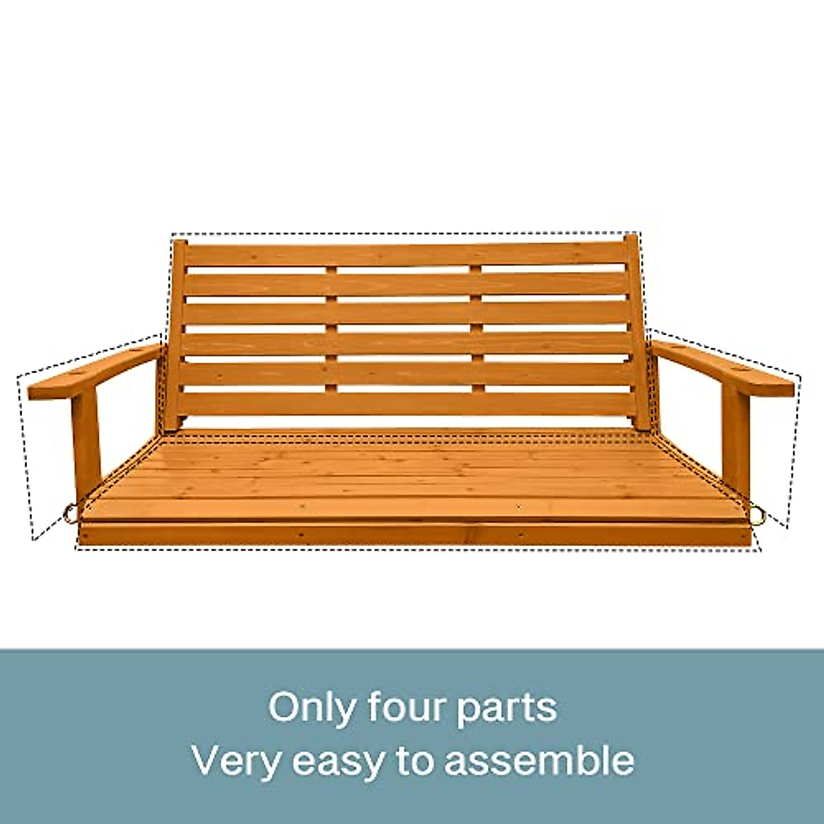 Wooden Porch Swing, Ergonomic Seat, Bench Swing with Hanging Chains and 7mm Springs, Heavy Duty 800 LBS, for Outdoor Patio, Garden, Yard (Golden Honey)