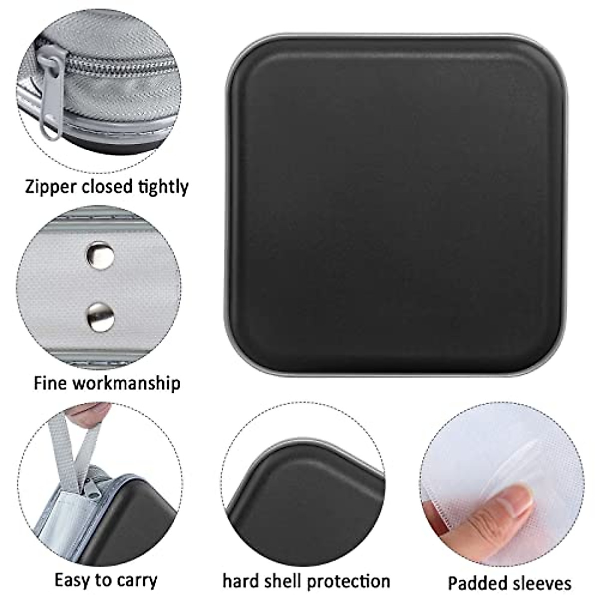 DVD Case, Siveit CD Case Holders DVD Binder Wallet Hard Plastic 48 Capacity CD/DVD Disc Cases Storage Binder for Car Home Office Travel (Black)