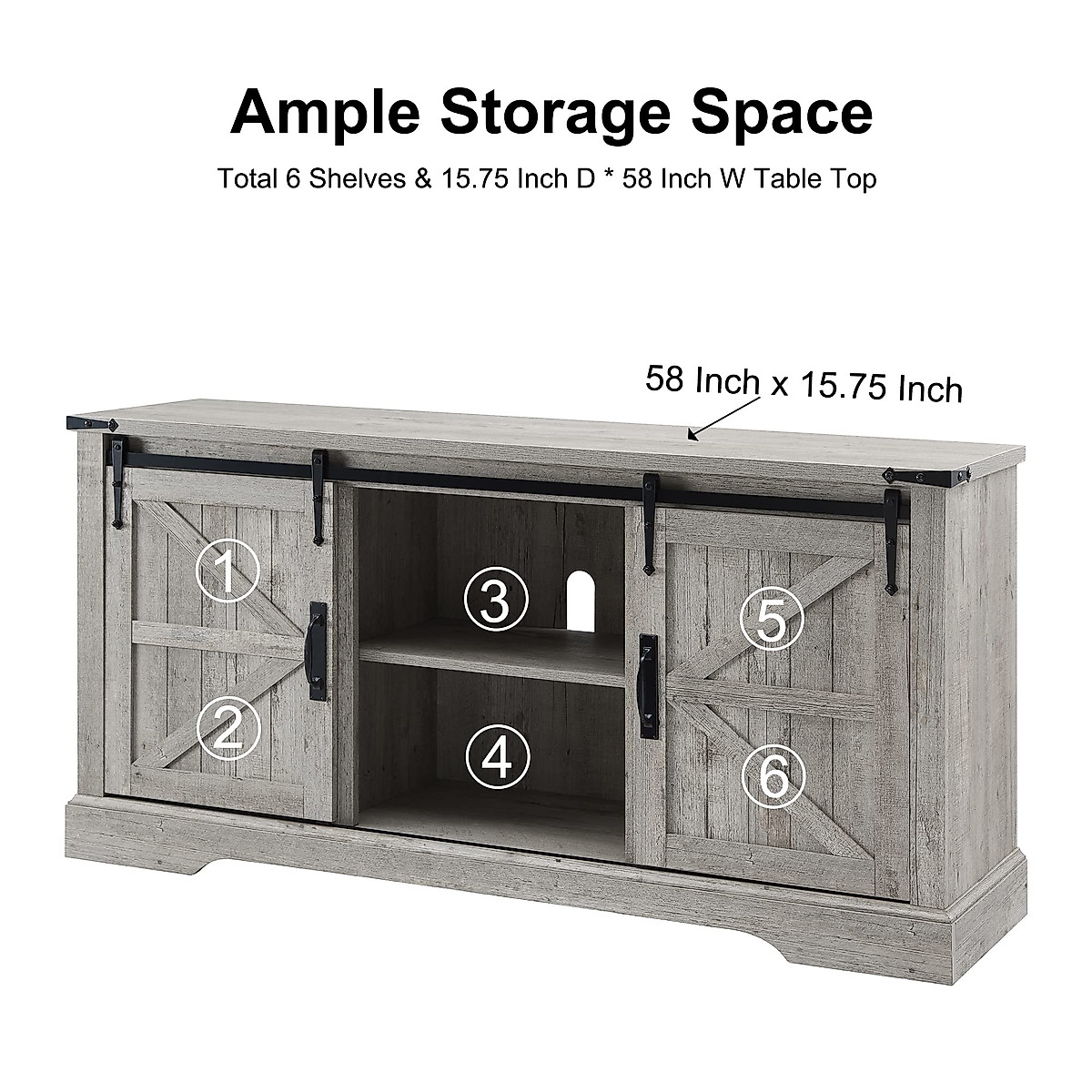 OKD Farmhouse Coffee Bar Cabinet, 58 Inch Buffet Sideboard Cabinet w/Sliding Barn Door, Adjustable Storage Shelves, Rustic Kitchen Storage Pantry for Dining Room, Living Room, Light Rustic Oak