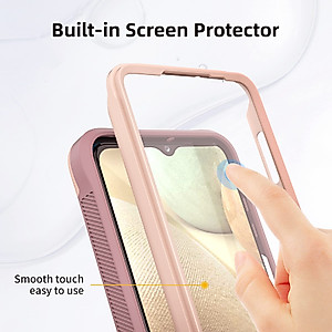 URBANITE for Samsung Galaxy A12 Case with Built-in Screen Protector, Full Body Heavy Duty Protective Cover Case with Kickstand fits Samsung A12 Phone (Pink)