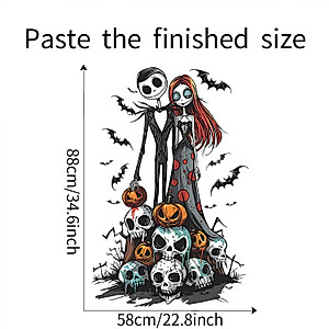 Generic Nightmare Before Christmas Wall Stickers Decals Horror Halloween Decoration Bat Pumpkin Skull Wall Clings for Halloween Party Home Office Classroom Wall DIY Wall Art Stickers Supplies, WW-173