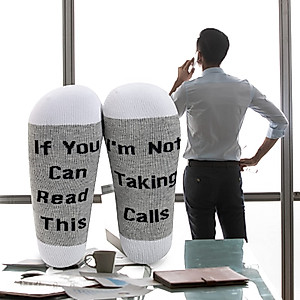 LEVLO Funny Retirement Gifts If You Can Read This I'm Not Taking Calls Socks for Go Away Gifts (2 pairs-mid calf-1)