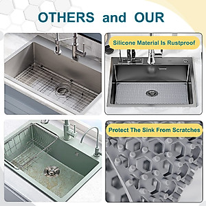 Bestjing Silicone Sink Mat, Sink Protectors for Kitchen Sink with Center Drain, 26'' x 14'' Kitchen Sink Accessory, Non-Slip Heat Resistant Sink Mats for Bottom of Farmhouse Stainless Steel Sink