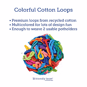Friendly Loom 10" PRO Size Black Potholder Metal Loom Kit with Bright Rainbow Color Cotton Loops to Make 2 Potholders, Weaving Crafts for Kids & Adults MADE IN THE USA by Harrisville Designs