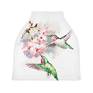YYZZH Watercolor Bird Hummingbird Cherry Blossom Flower Stretchy Baby Car Seat Cover Infant Canopy Nursing Covers Breastfeeding Cover Breathable Windproof Winter Scarf for Boys Girls