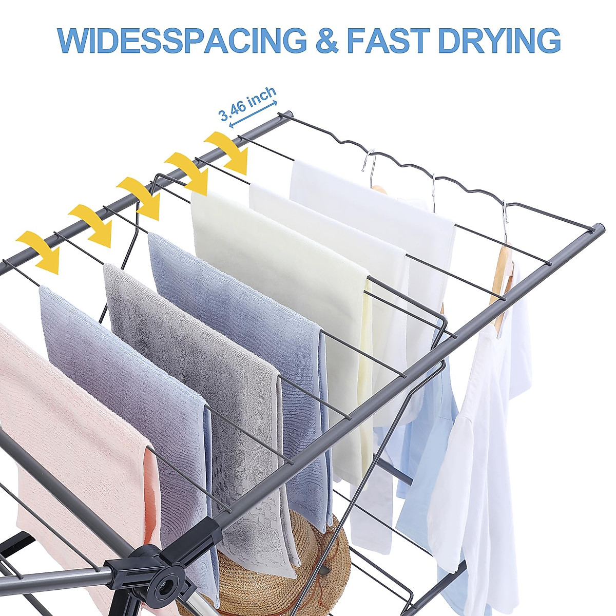 APEXCHASER Clothes Drying Rack, Foldable 2-Level Laundry Racks for Drying Clothes Rack, with Height-Adjustable Wings, Indoor/Outdoor Portable Dryer for Clothing and Towels