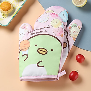 KOWVOWZ 1 Pair Kawaii Oven Mitts Extra Long with Silicone Pad Durable Heat Resistant Cartoon Animal Print (Blue)