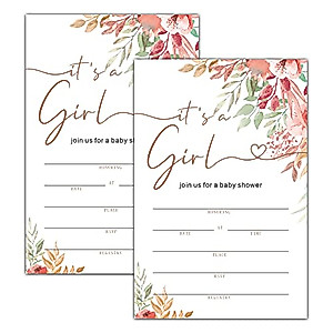 Nopoben Baby Shower Invitations and Envelopes, Floral Baby Shower Invitations, Blush Powder Floral Baby Shower Gender Reveal Party Supplies 25 Cards With Envelopes -(014bbyaoqing)