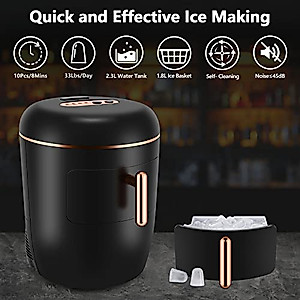 KUMIO Ice Maker Countertop, Retro Design Bullet Clear Ice 10pcs in 8Mins, 33Lbs/Day, 2.5Qt Water Reservoir & 2 Ice Size (S/L), Self-Cleaning Portable Ice Machine with Ice Basket and Scoops