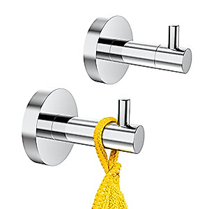 HITSLAM Chrome Towel Hooks for Bathroom Wall Mounted, Polished Chrome Wall Mount Hooks Heavy Duty Premium SUS 304 Stainless Steel Rustproof 2 Pack