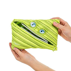 ZIPIT Wildlings Large Pencil Case for Boys, Pouch Holds Up to 60 Pens, Made of One Long Zipper! (Green)