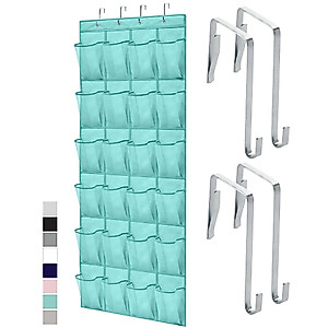 Gorilla Grip Slip Resistant Breathable Space Saving Mesh Large 24 Pocket Shoe Organizer, Up to 40 Pounds, Over the Door, Sturdy Closet Storage Rack Hangs on Closets for Shoes, Sneakers, Turquoise