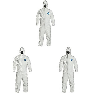 Tyvek Disposable Suit by Dupont with Elastic Wrists, Ankles and Hood (2XL),White,XX-Large