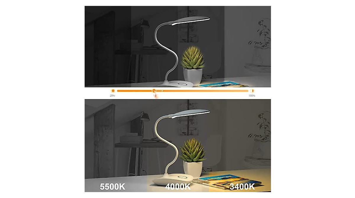 DEEPLITE Rechargeable LED Desk Lamp with Stepless Dimming & Gooseneck