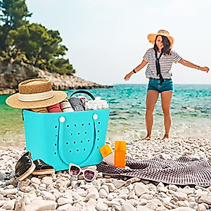 Wasunsen Beach Bag Large Rubber Beach Tote Bag with Holes, Washable Open Tote Handbag for Seaside Boat Pool Picnic 19x9x13 Inch