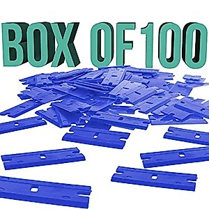 TCP Global 100 Piece Plastic Razor Scraper Blades with Extra Sharp Chisel Edge, Remove Decals, Stickers, Adhesive, Clean Glass