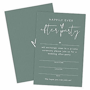 TPYEN Happily Ever After Party Invitations, Minimalist Dark Green Wedding Reception Party Invitation, Celebration for Bride & Groom, Party Favor & Supplies - A03