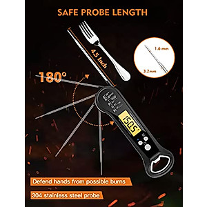 JOYHILL Meat Thermometer Digital for Cooking, Instant Read Meat Thermometer with Foldable Probe, Backlight, Calibration, Magnet, Waterproof Probe Food Thermometer for BBQ, Grill, Deep Frying, Kitchen