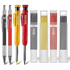 Enhon Mechanical Carpenter Pencils Kit with 40 Refills, 4 PCS Colorful Deep Hole Woodworking Pencils with Built-in Sharpener, Carpentry Marking Scribe Tools for Architect Construction