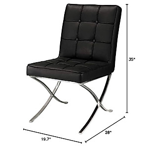 Christopher Knight Home Milania Modern Button Tufted Leather Dining Chairs, 2-Pcs Set, Black / Silver