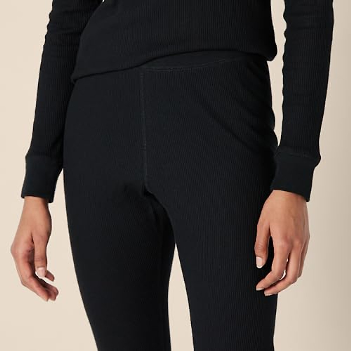 Amazon Essentials Women's Waffle Snug Fit Pajama Set, Black, Large