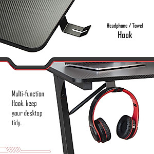 TOPSKY Gaming Computer Desk Home Office Gaming Table with Cup Holder Headphone Hook Z Shaped Leg(55”, All Black)