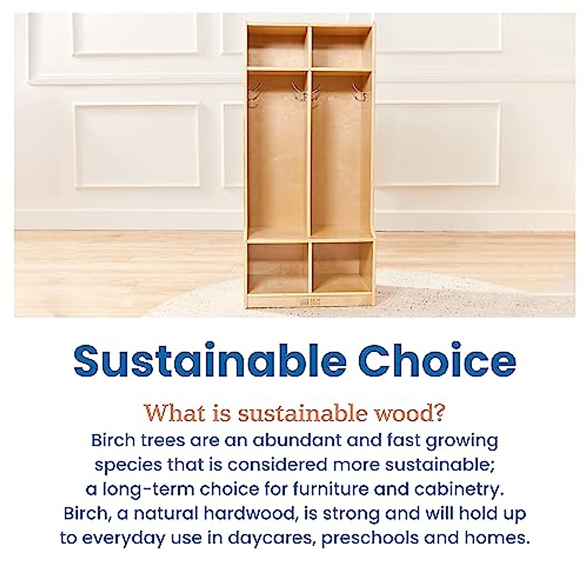 ECR4Kids 2-Section Coat Locker with Bench, Classroom Furniture, Natural