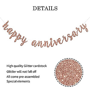 Happy Anniversary Banner for Birthday/Wedding Anniversary/Retirement Anniversary Party Decoration Supplies (Rose Gold Glitter)