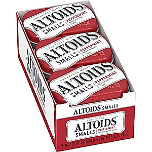 ALTOIDS Small Peppermint Breath Mints Sugar Free Hard Candy Bulk, 0.37 oz Tin (Pack of 9)