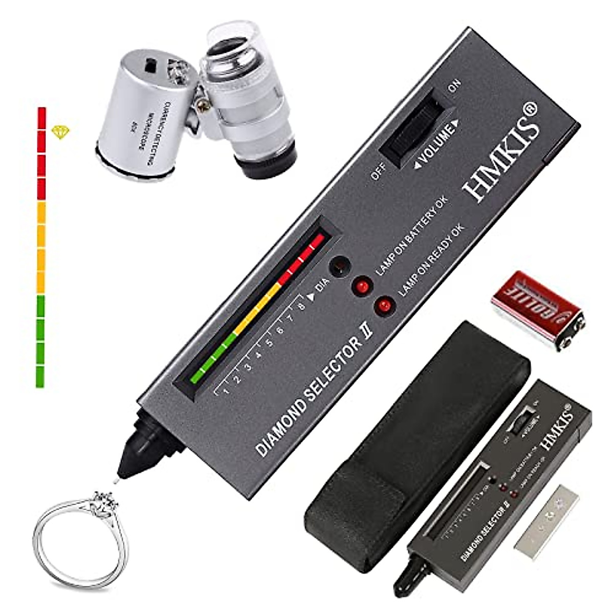 HMKIS Diamond Tester Pen, High Accuracy Jewelry Diamond Tester＋ 60X Mini LED Magnifying, Professional Diamond Selector for Novice and Expert, Thermal Conductivity Meter