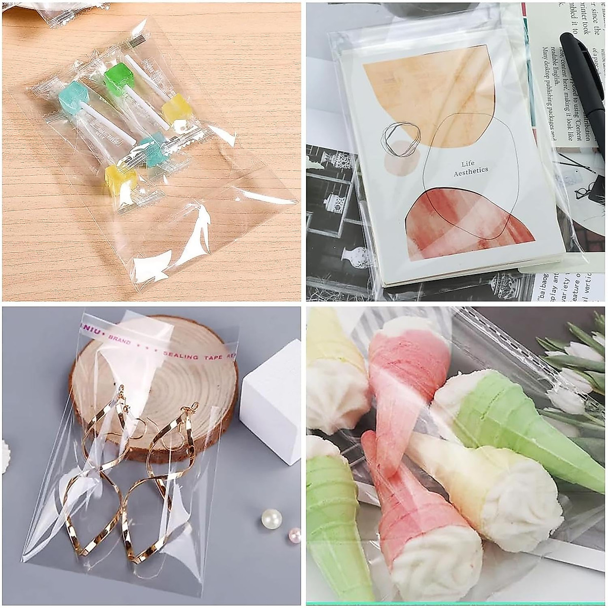 LonlyEagle 200 Pcs 5-1/2'' x 6-1/2'' Self Sealing Cellophane Bags，Clear Cellophane Cello Bags，Fit 5 X 6 Inch Cards Photos， A7 Envelopes Candy，Self Adhesive for Packaging Gifts,Cookies,