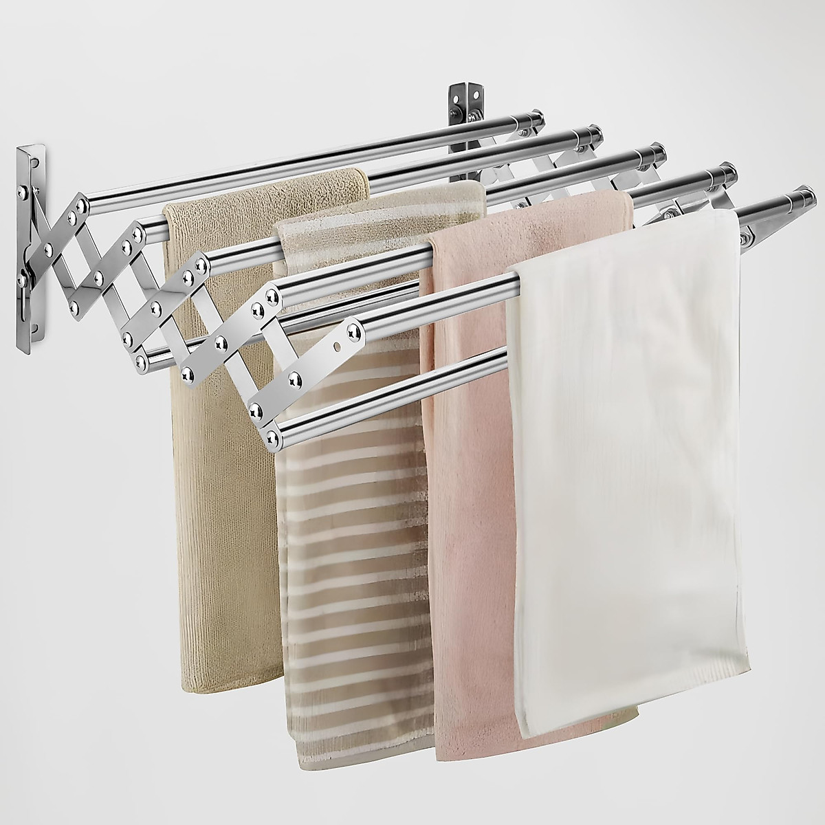 KLEVERISE Wall Mounted Retractable Expandable Drying Rack, Space Saving Clothing Towel Rack, Folding Stainless Steel Drying Rack for Laundry Bathroom