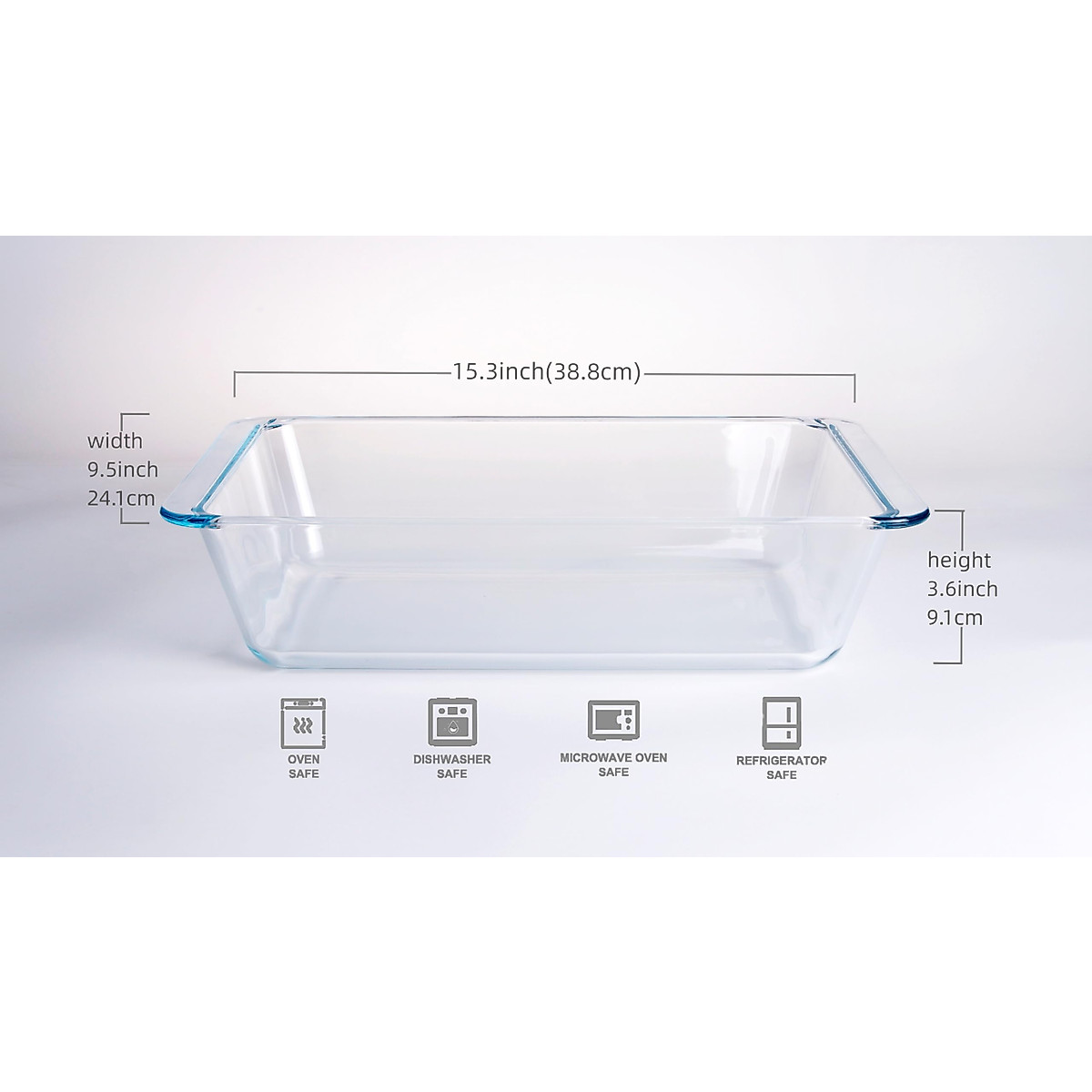Deep Clear Glass Baking Dish, Rectangular Tempered Glass Baking Pan, The Largest casserole dish. -5.4 Liter