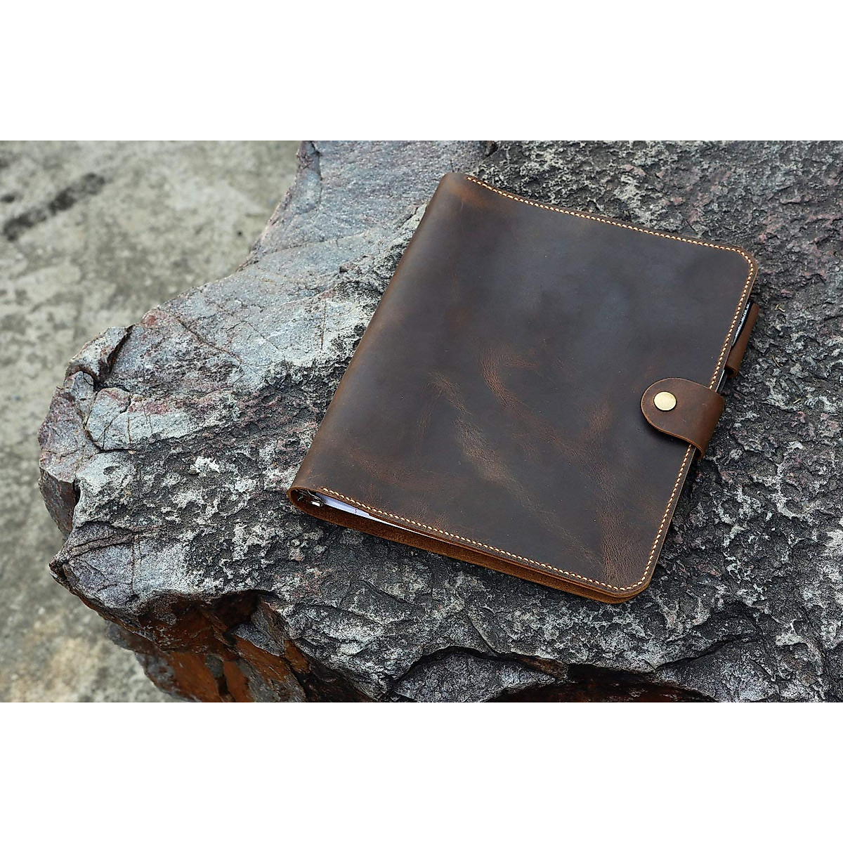 Leather business portfolio 3 ring binder for letter size 3 hole refill paper/leather organizer folder for 8.5 x 11 refillable paper NL05BS