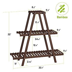 Bamboo Plant Stand For Indoor Outdoor Tiered Plant Shelf 3 Tier 8 Potted Flower Holder Ladder Plant Rack For Multiple Table Plant Pot Stand For Window Garden Balcony Living Room Patio Triangle Plant